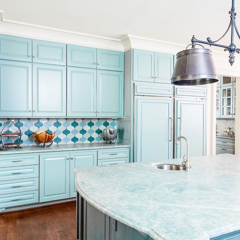 Light Turquoise Kitchen Interior Of Modern Turquoise Kitchen With